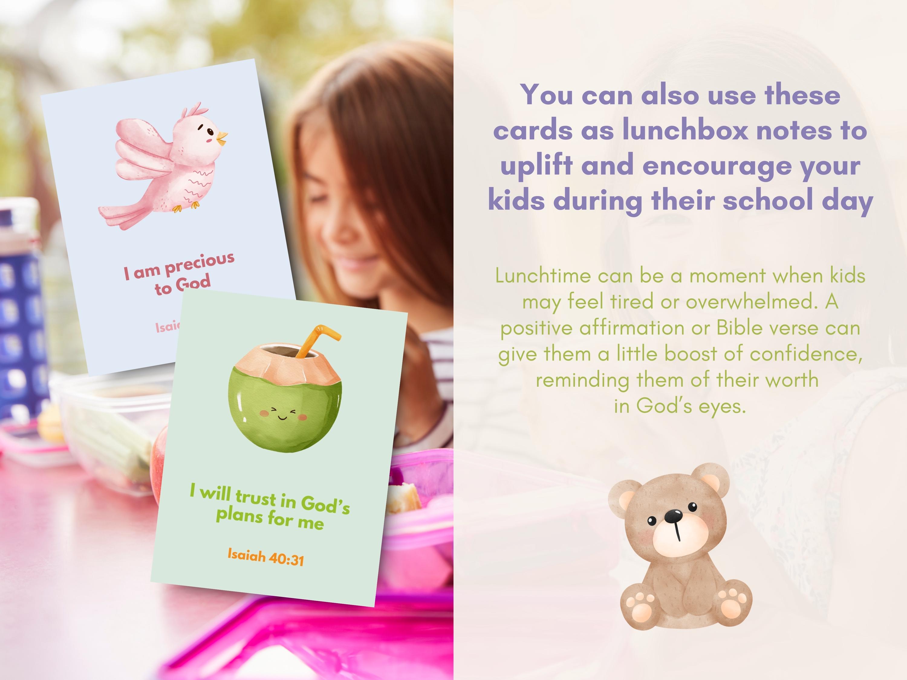 60 Christian Affirmation Cards for Kids | Positive Bible Verse Lunchbox ...