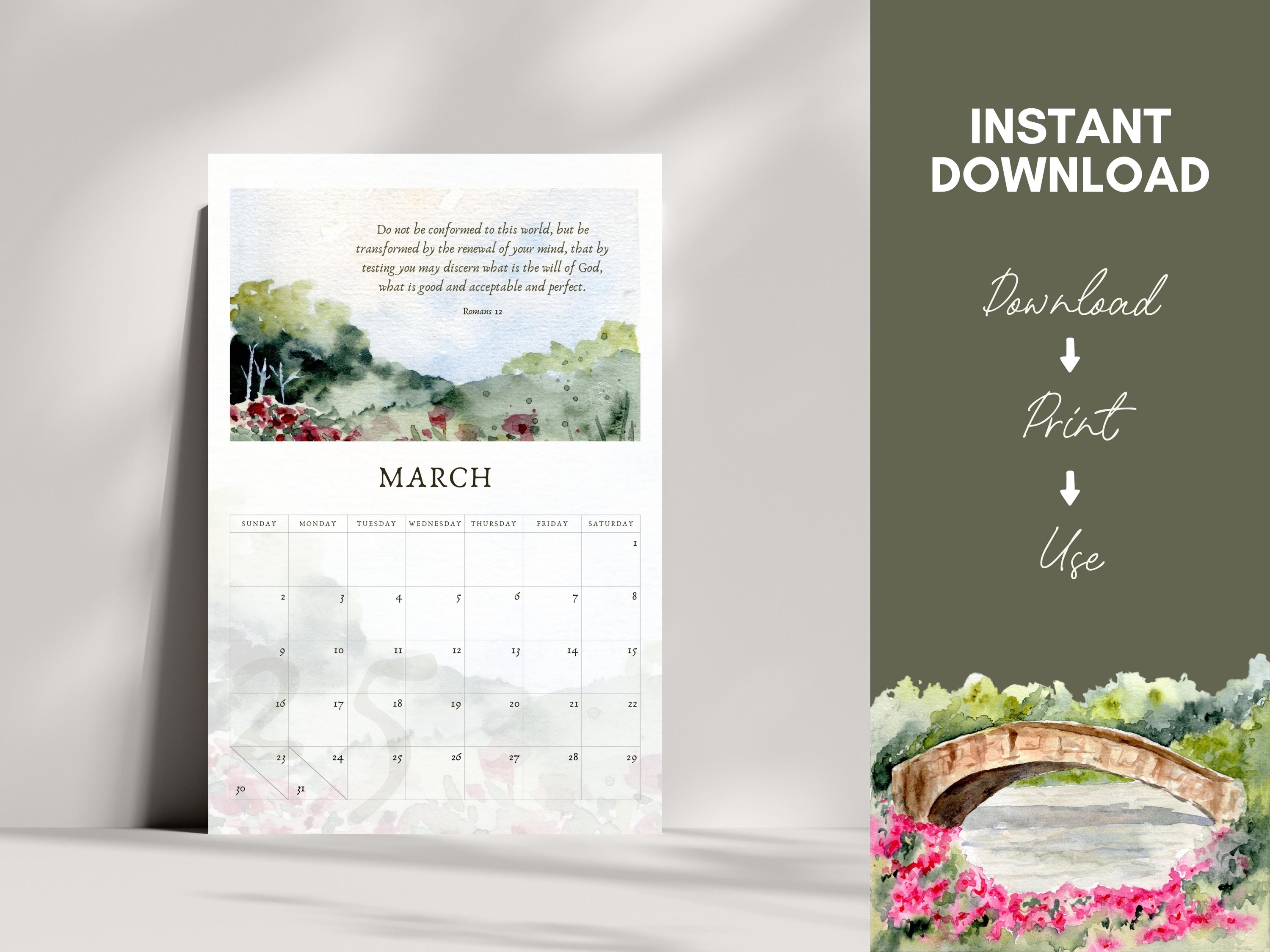 Printable 2025 Scripture Wall Calendar | Christian Bible Verse Calendar ...