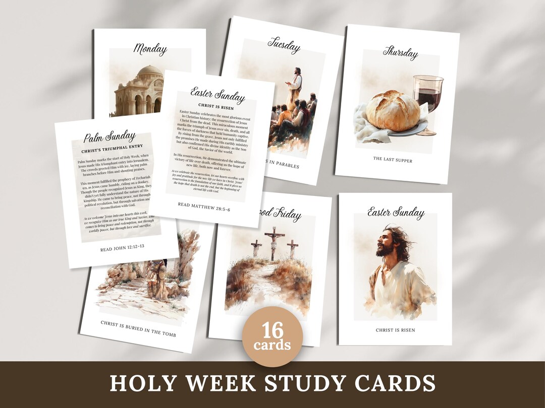 Holy Week Bible Study Cards | Bible Verse Easter Story Countdown Card ...