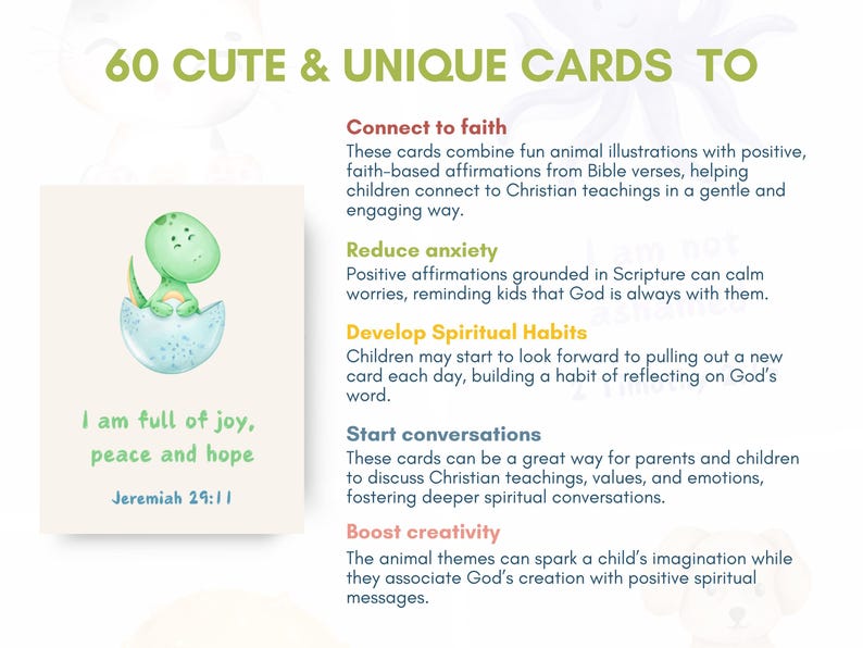 60 Christian Affirmation Cards for Kids Positive Bible Verse Lunchbox ...