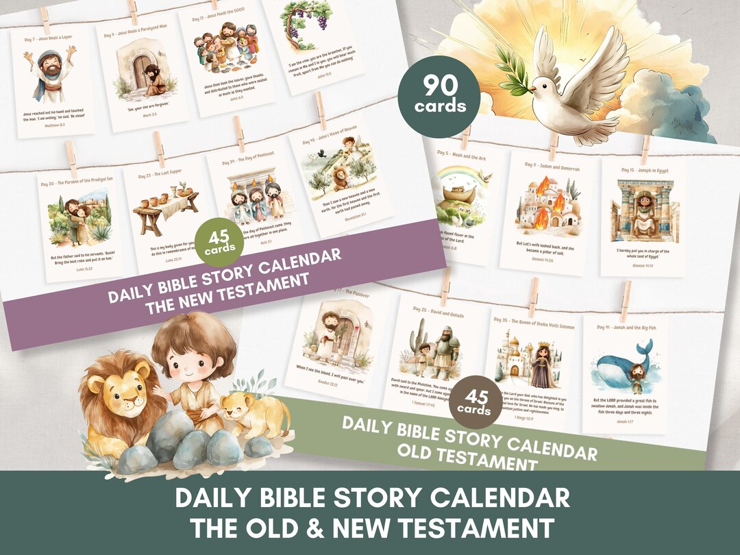 Daily Bible Story Calendar for Kids | Bible Verse Cards | Printable Old ...