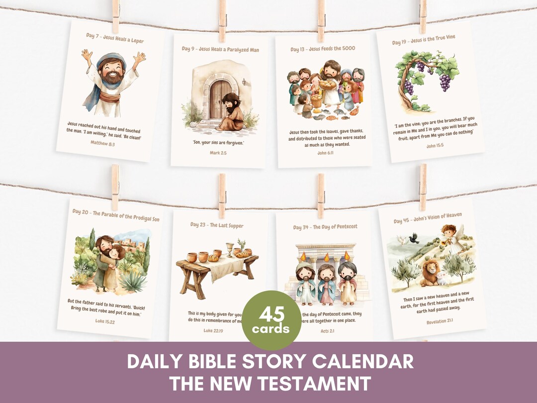 Daily Bible Story Calendar for Kids | Bible Verse Cards | Printable New ...