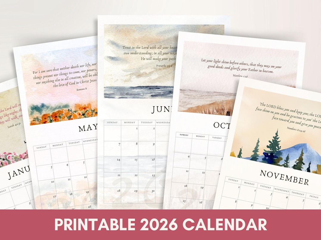 Printable 2026 Scripture Wall Calendar | Christian Bible Verse Calendar ...