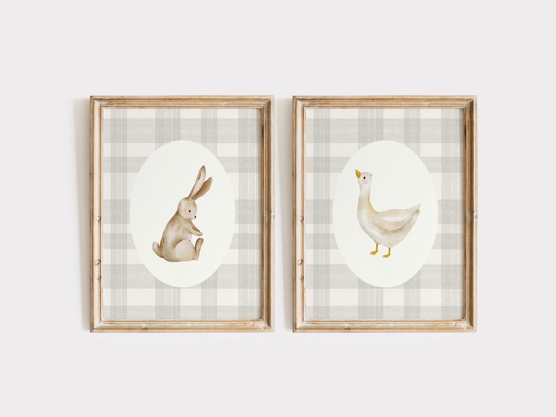 Goose and Bunny Nursery Print Set of 2 | Vintage Kids Art | Baby Shower ...