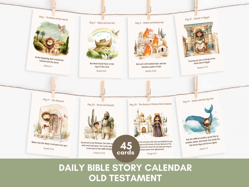 Daily Bible Story Calendar for Kids | Bible Verse Cards | Printable Old ...