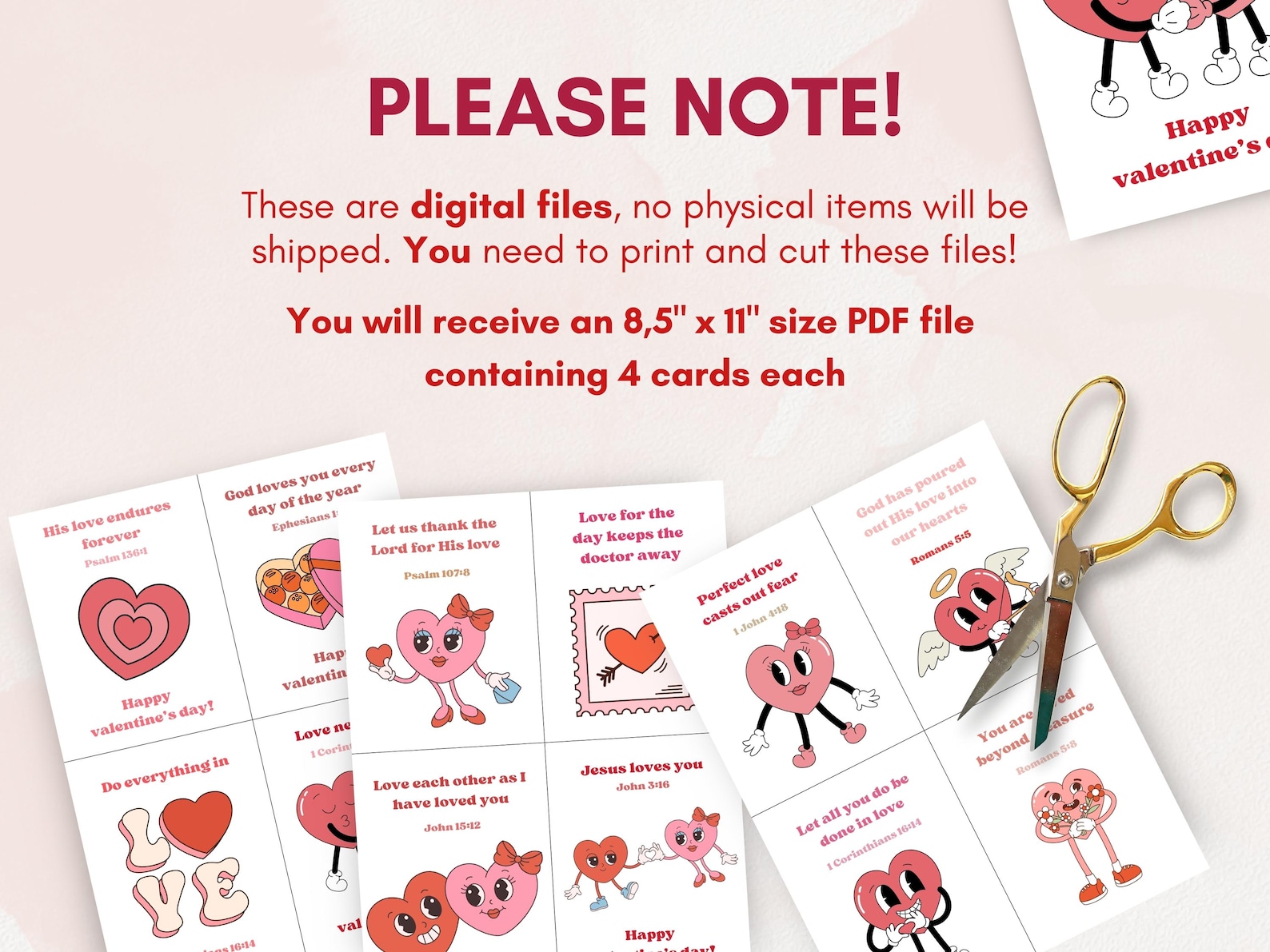 Christian Valentine Cards Set | Valentines Day Scripture Greeting Cards ...