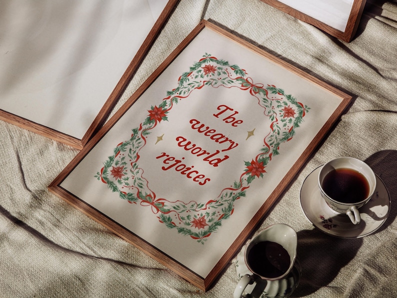 The Weary World Rejoices Wall Art Print, Vintage Christmas Carol Prints ...