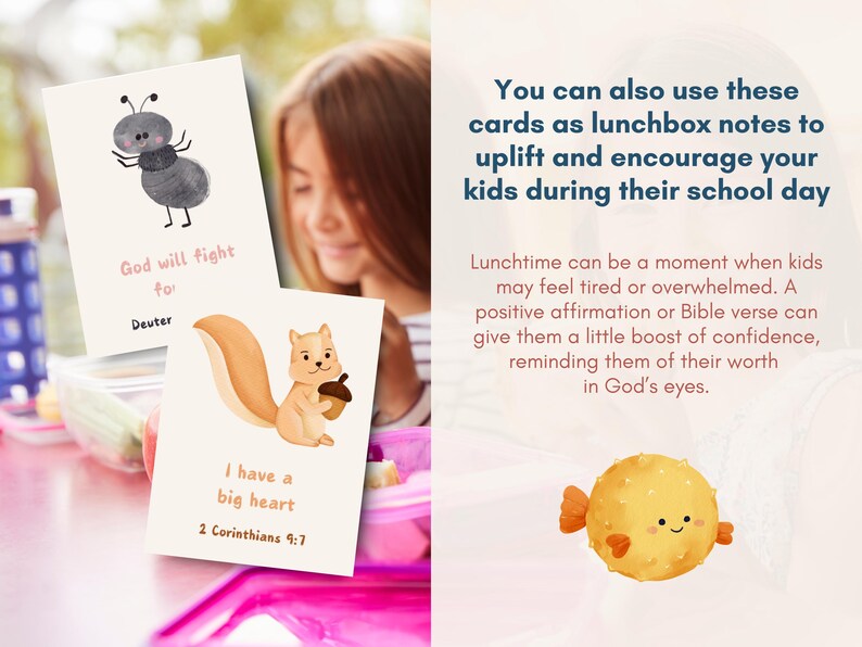 60 Christian Affirmation Cards for Kids Positive Bible Verse Lunchbox ...