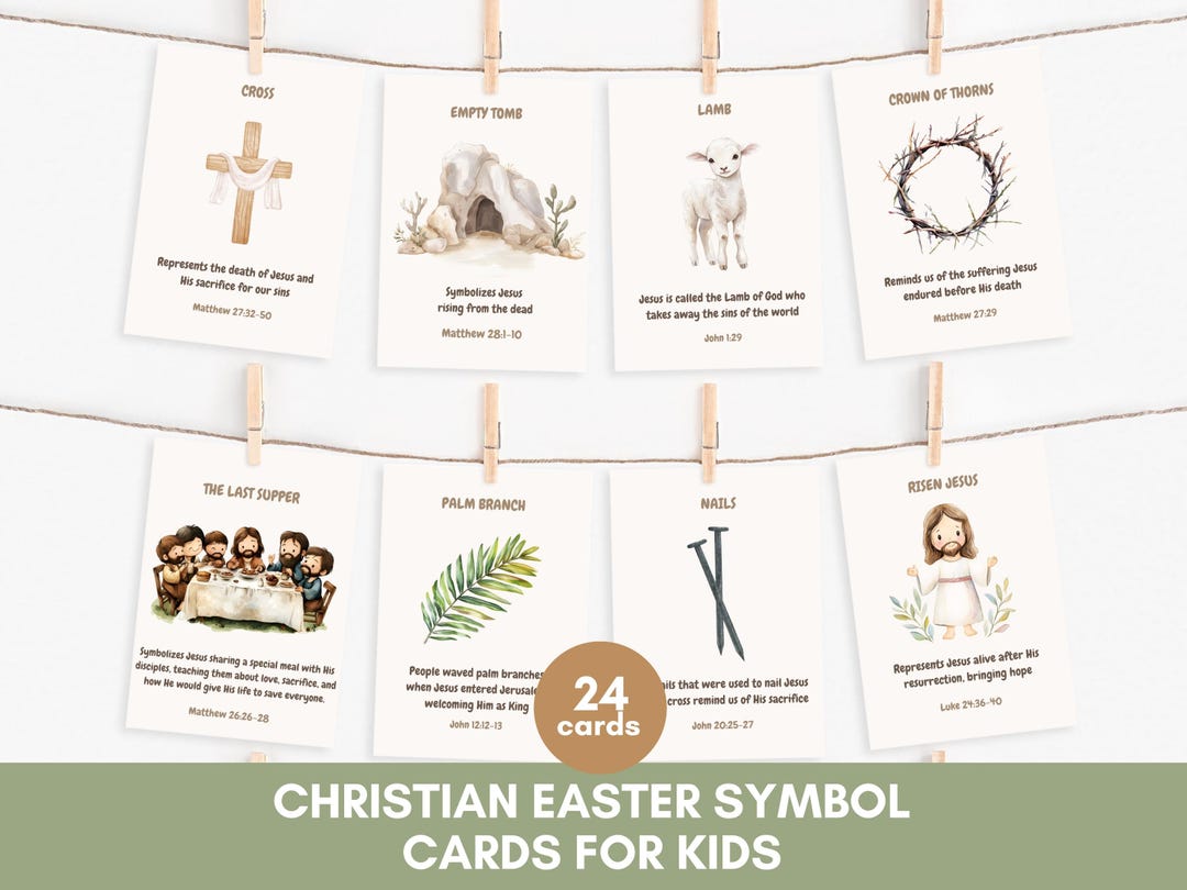 24 Christian Easter Symbol Cards for Kids | Holy Week Bible Verse Study ...