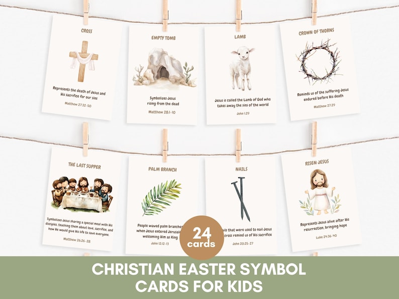 24 Christian Easter Symbol Cards for Kids | Holy Week Bible Verse Study ...