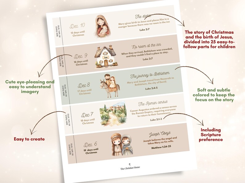 Christmas Countdown Paper Chain for Kids, Bible Verse Advent Calendar ...