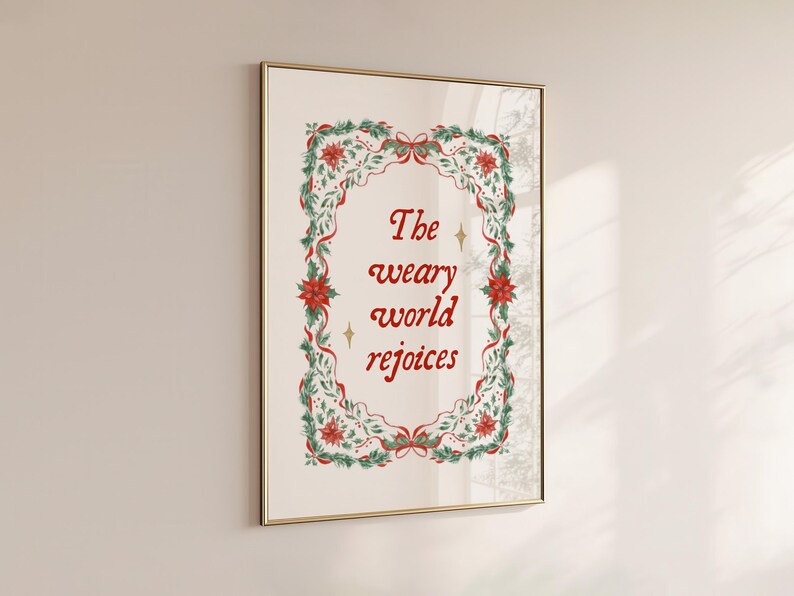 The Weary World Rejoices Wall Art Print, Vintage Christmas Carol Prints ...