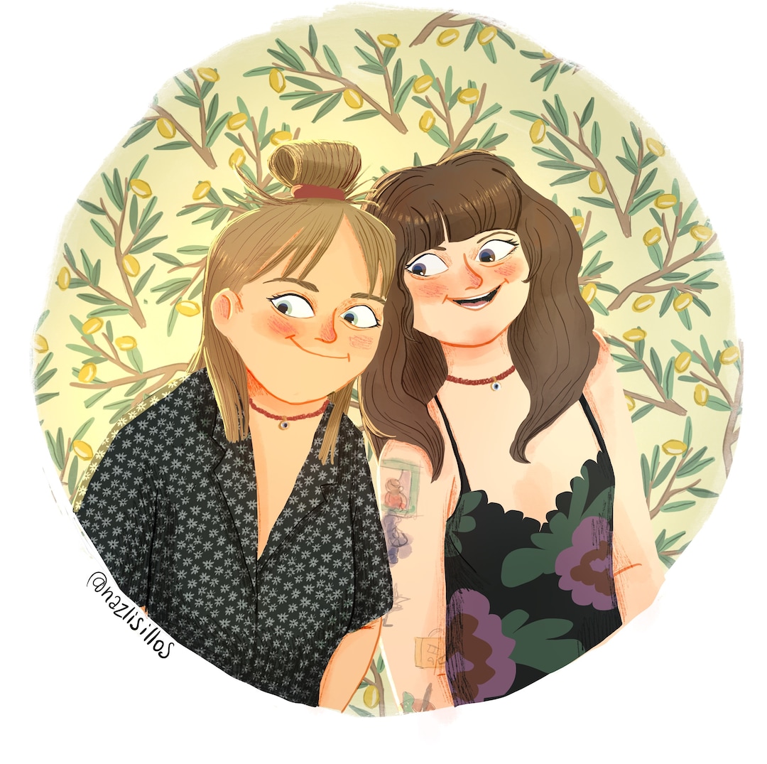 Cute Friends Portrait, Commission Drawing, Artwork From Photo, Handmade ...