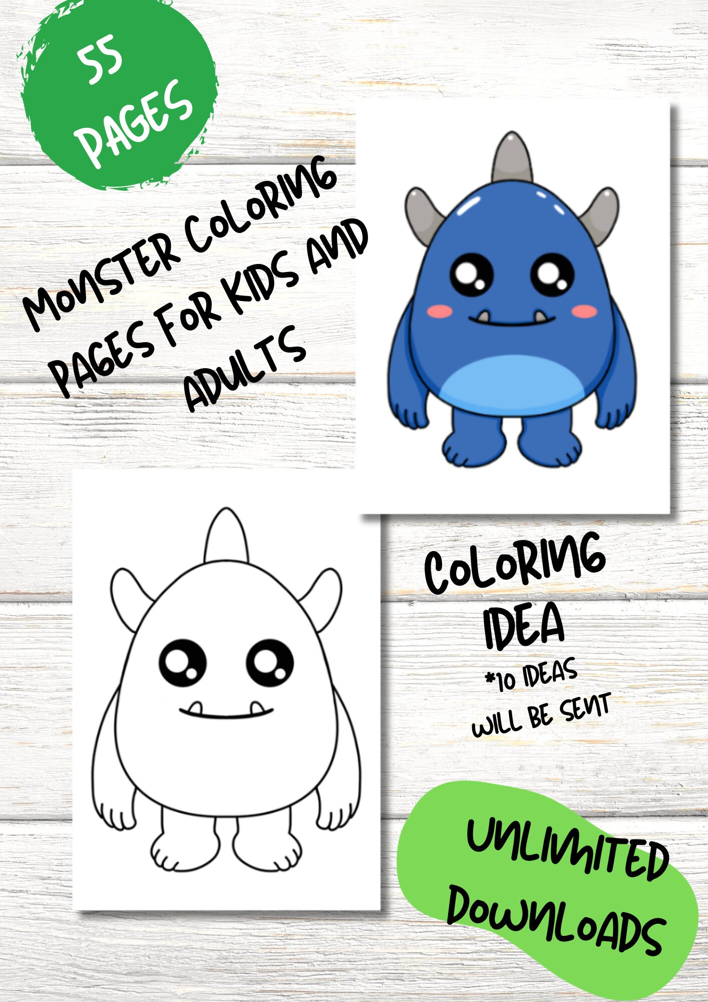 Funny Monsters Coloring Pages 50 Pages Digital Download, Coloring Pages ...