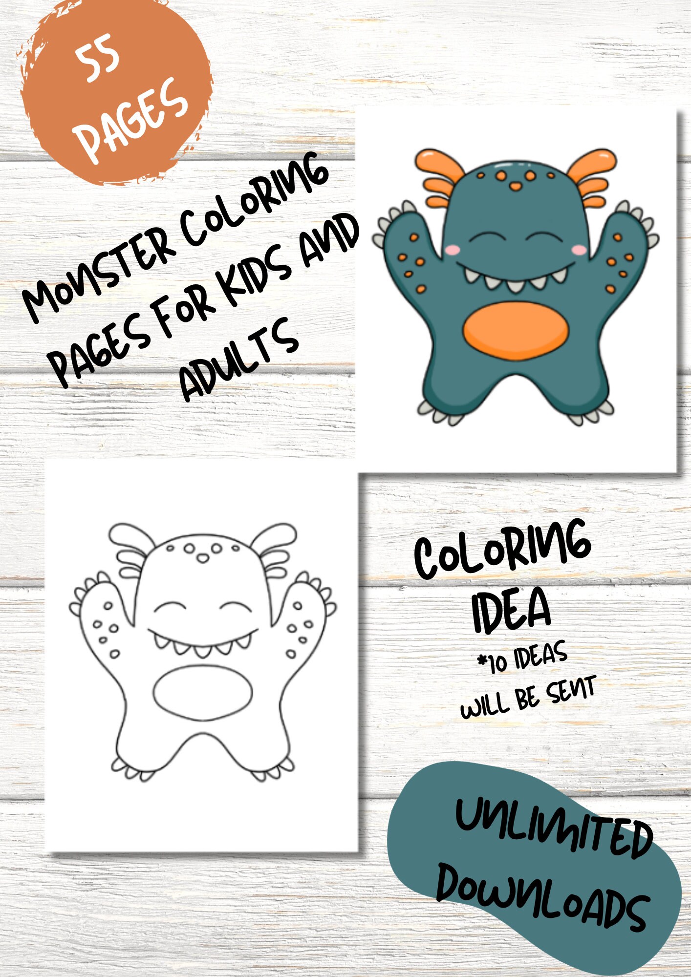 Funny Monsters Coloring Pages 50 Pages Digital Download, Coloring Pages ...