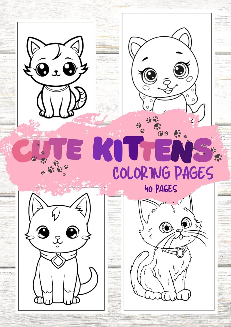 Cute Kittens 40 Coloring Pages Digital Download, Coloring Pages for ...