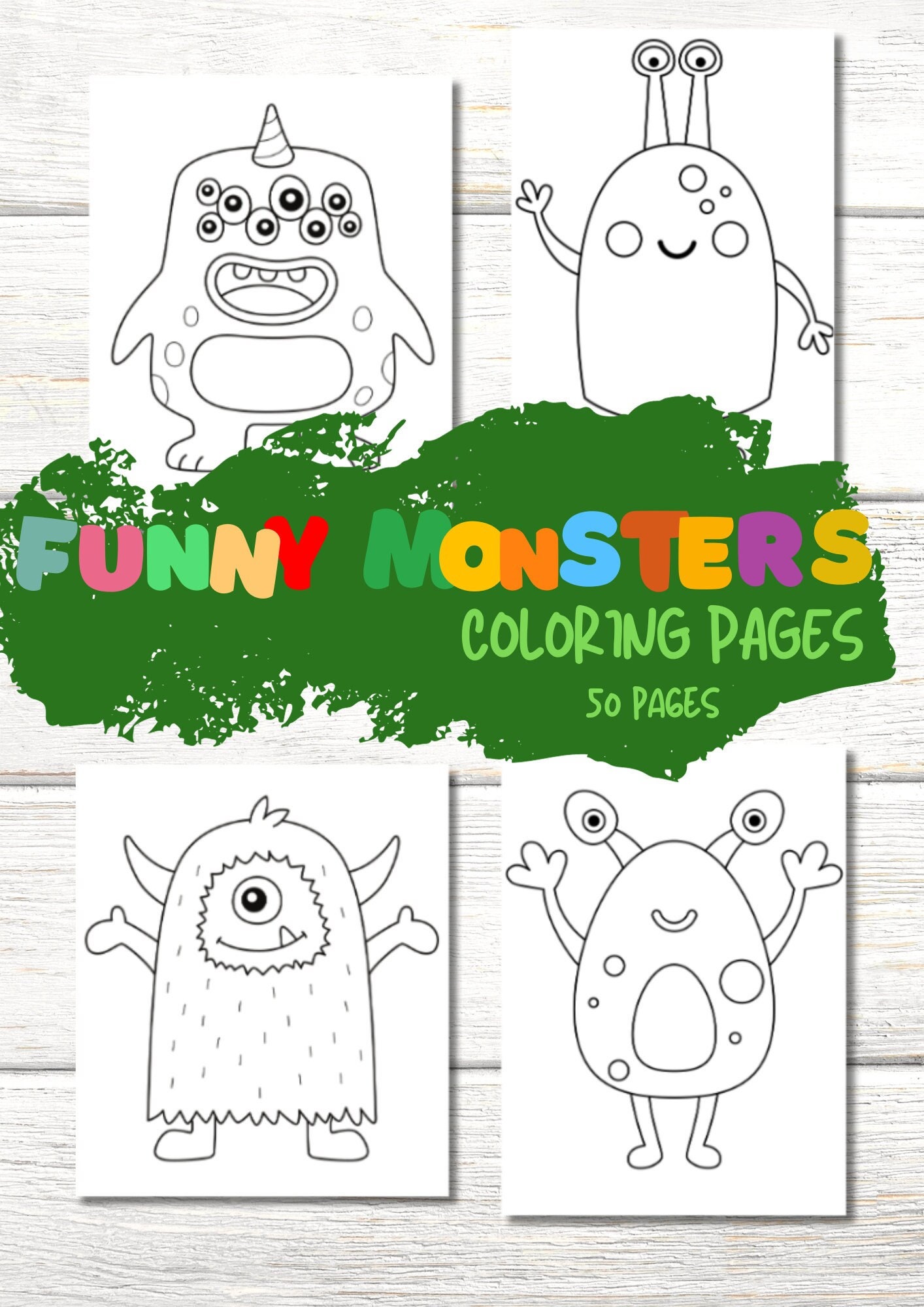 Funny Monsters Coloring Pages 50 Pages Digital Download, Coloring Pages ...