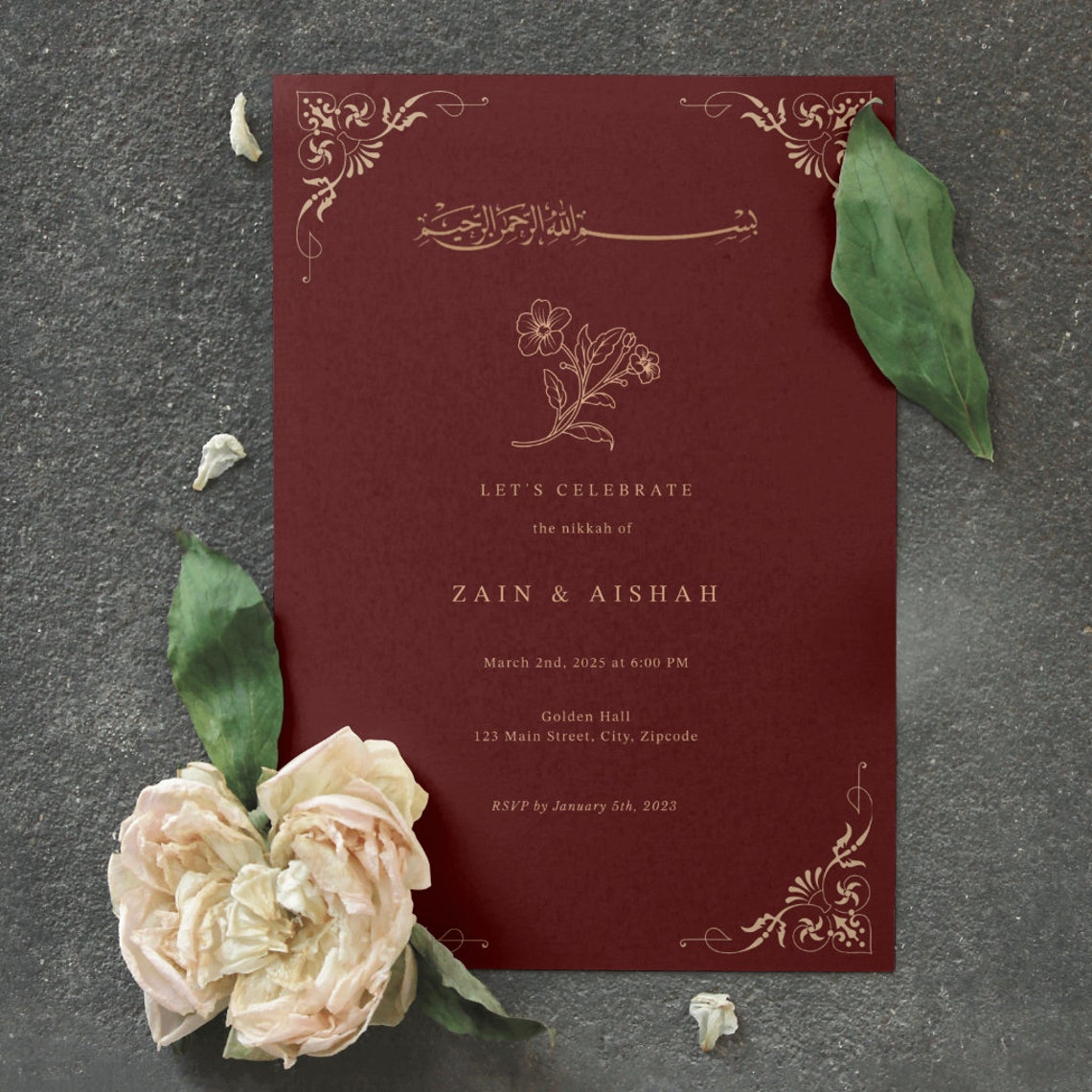 Digital Nikkah Invite Islamic Wedding Invite Template Floral Wedding ...