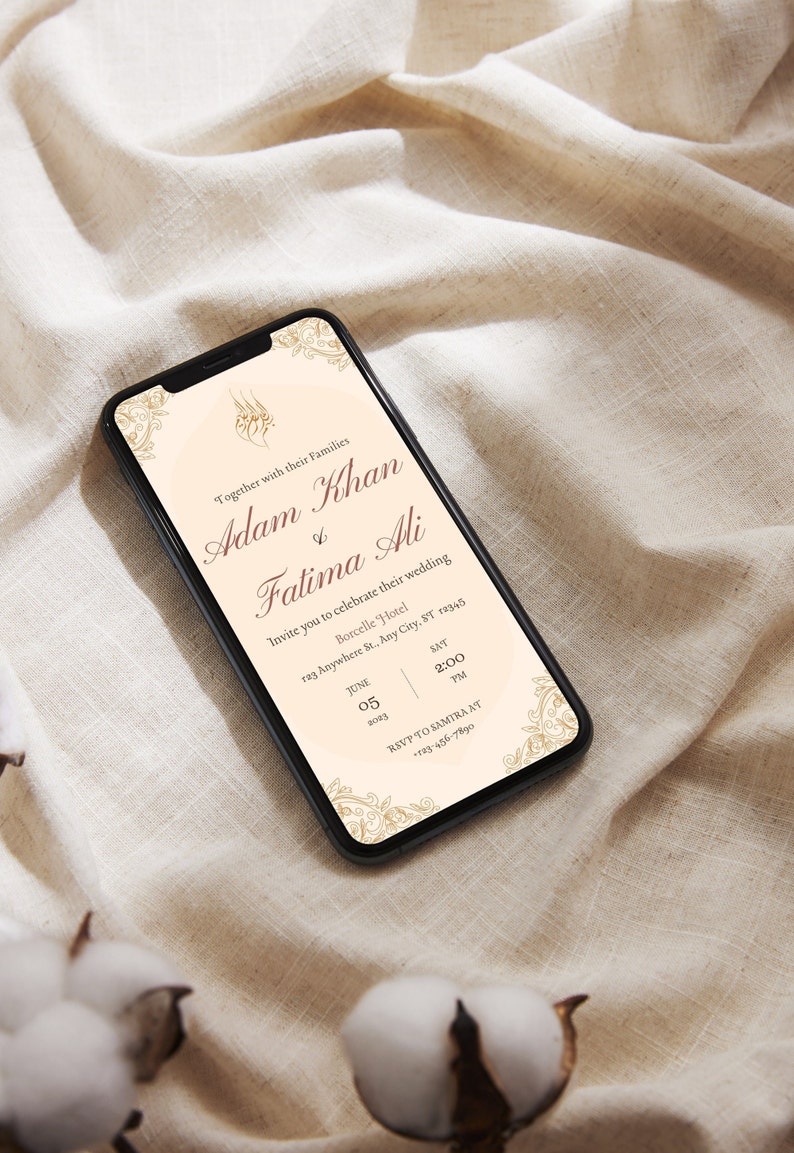 Editable Nikkah Wedding Invitation, Beige & Gold Wedding Invitation ...