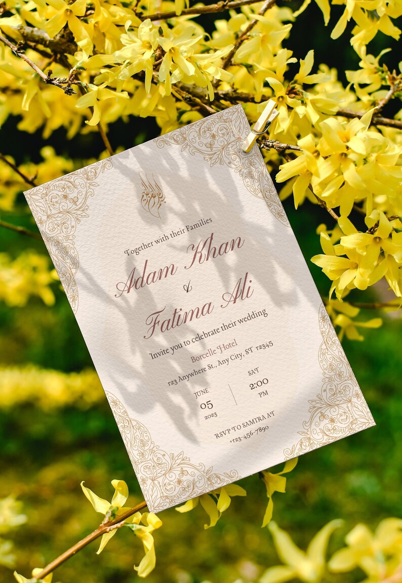 Editable Nikkah Wedding Invitation, Beige & Gold Wedding Invitation ...