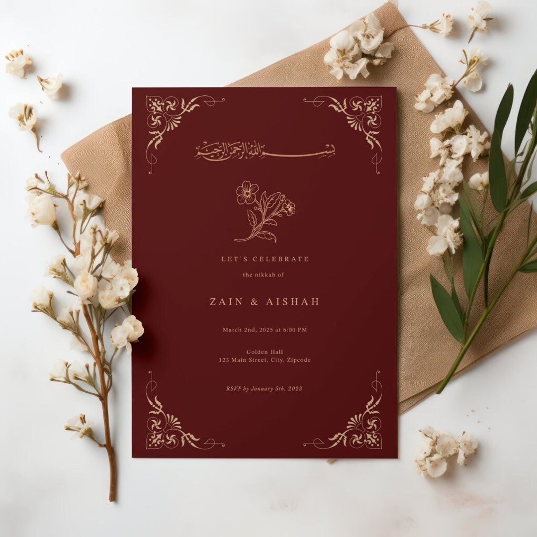 Digital Nikkah Invite Islamic Wedding Invite Template Floral Wedding ...