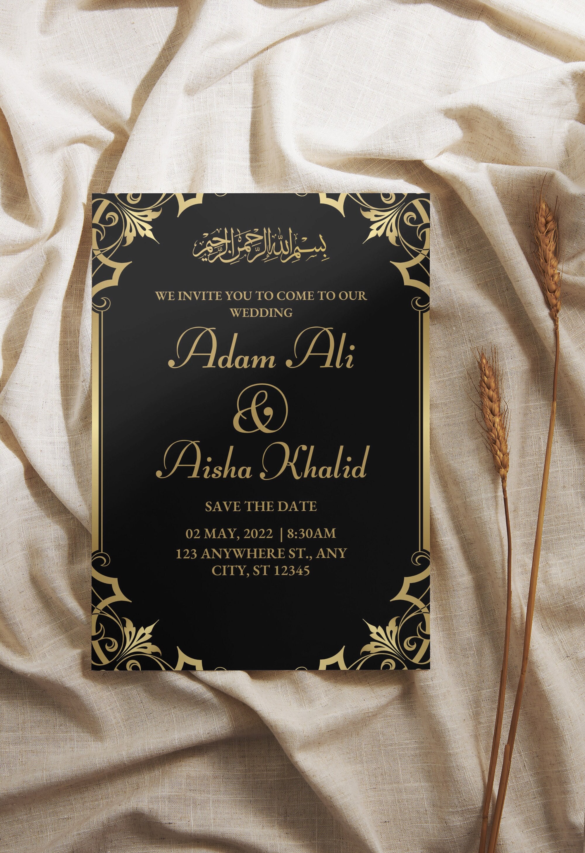 Editable Nikkah Wedding Invitation, Customizable Islamic Wedding Invite ...