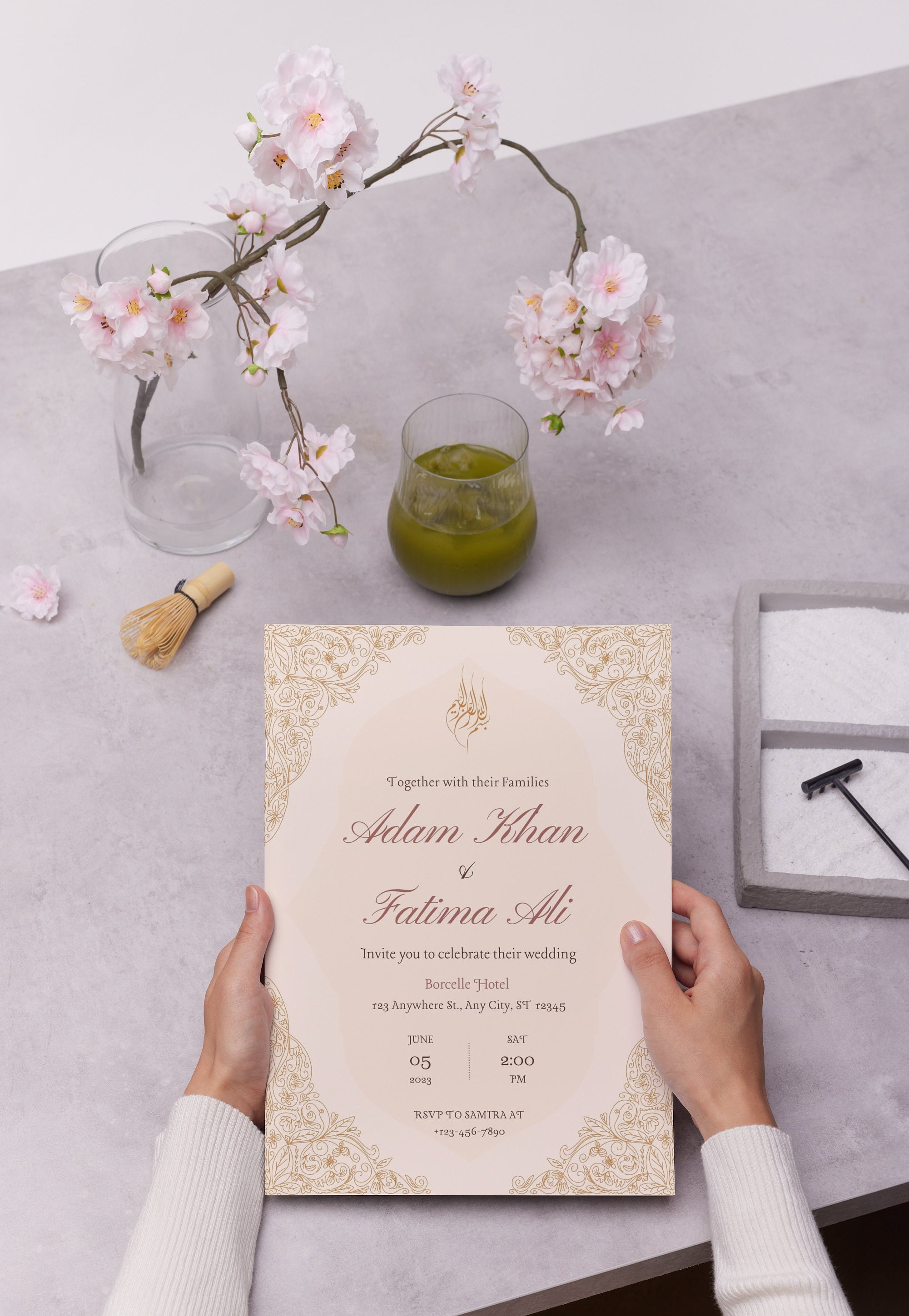 Editable Nikkah Wedding Invitation, Beige & Gold Wedding Invitation ...