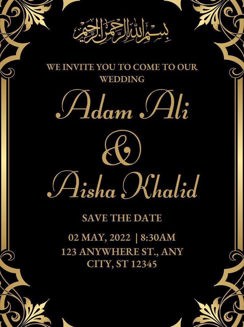 Editable Nikkah Wedding Invitation, Customizable Islamic Wedding Invite ...