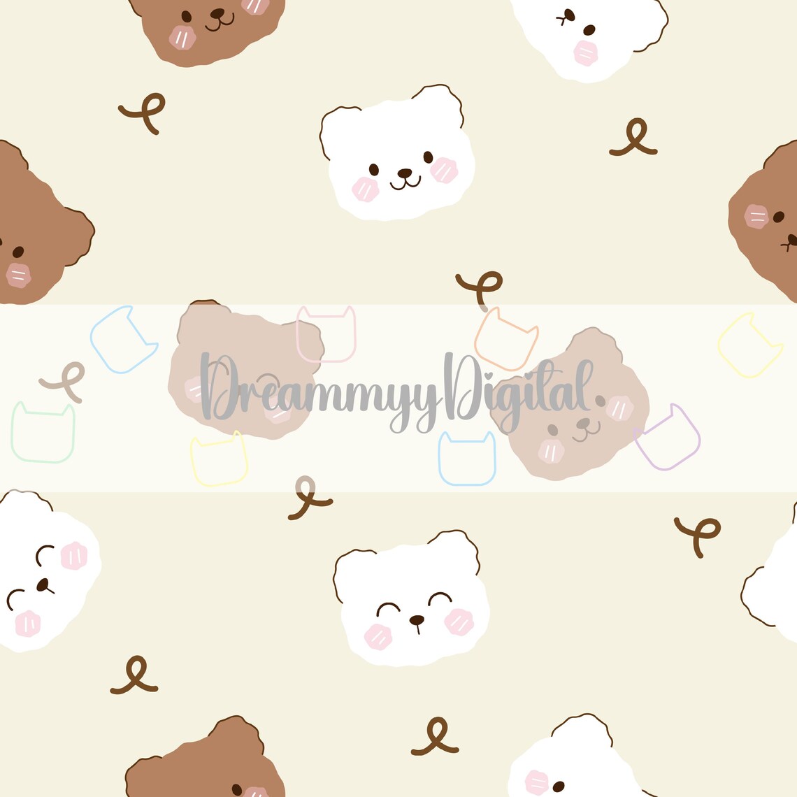 Cute Teddy Bear Heads Seamless Repeat Pattern , File Seamless Pattern ...