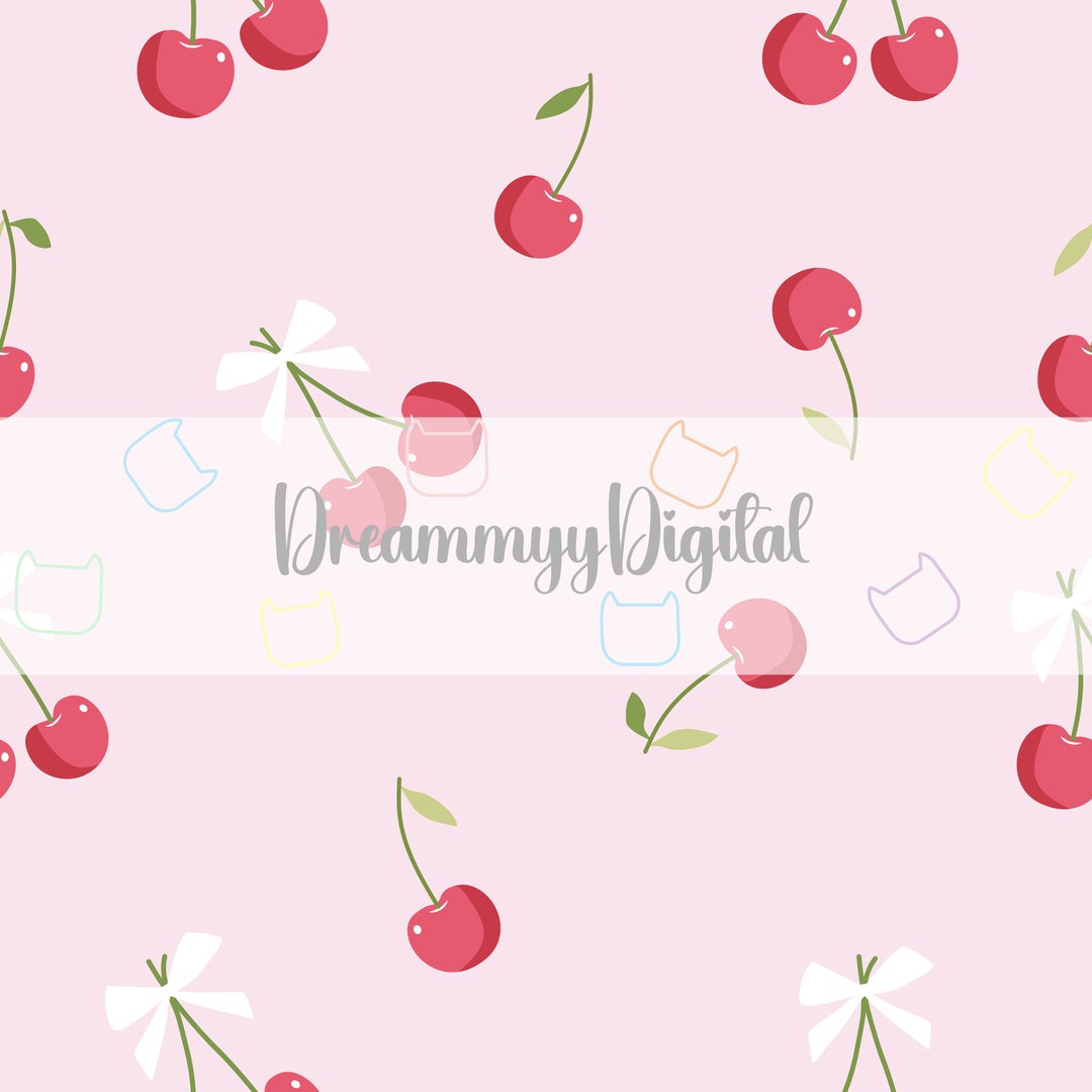 Pink Cherry & White Bow Seamless Repeat Pattern File , Seamless Pattern ...
