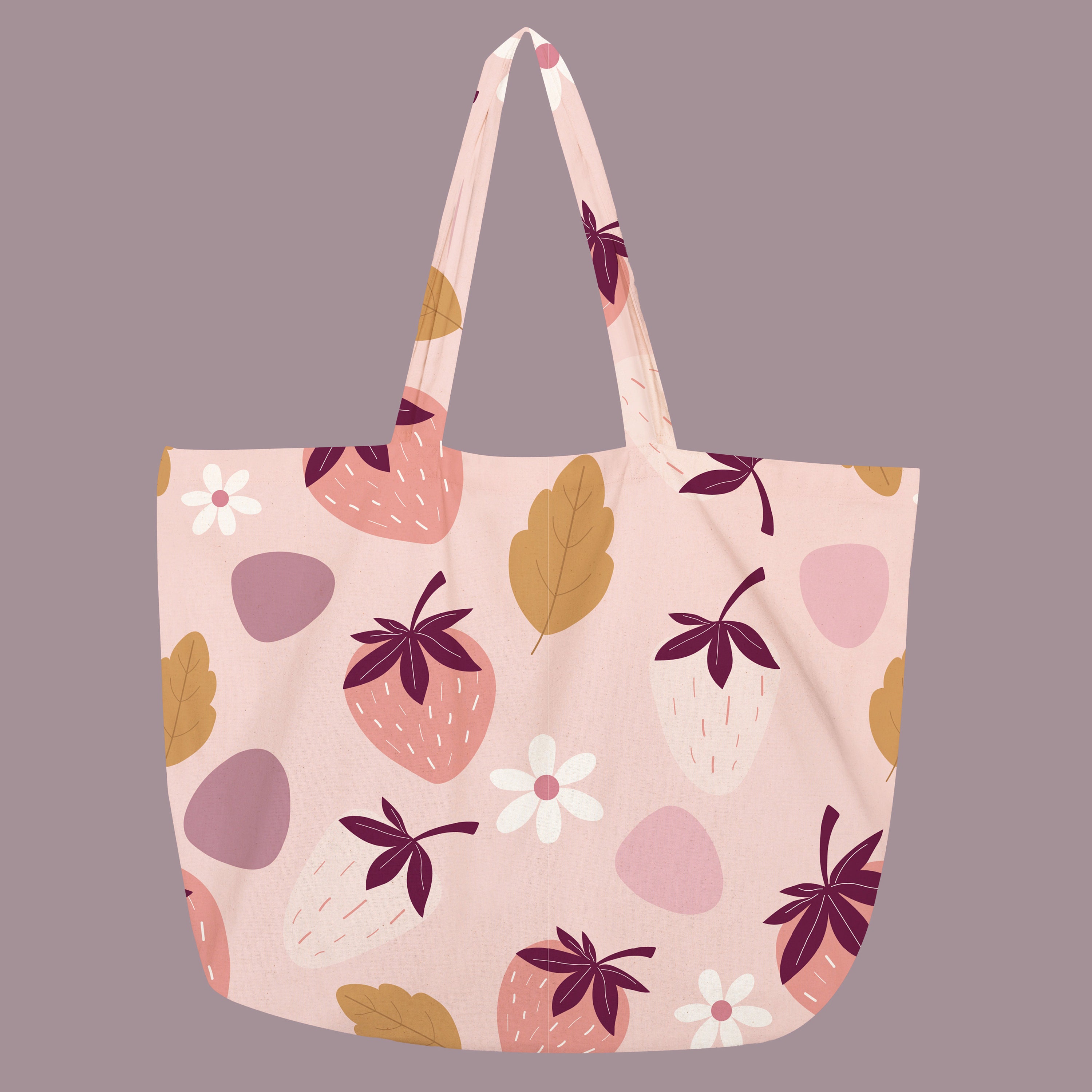 Pink Strawberries , White Flowers and Leaves Seamless Repeat Pattern ...