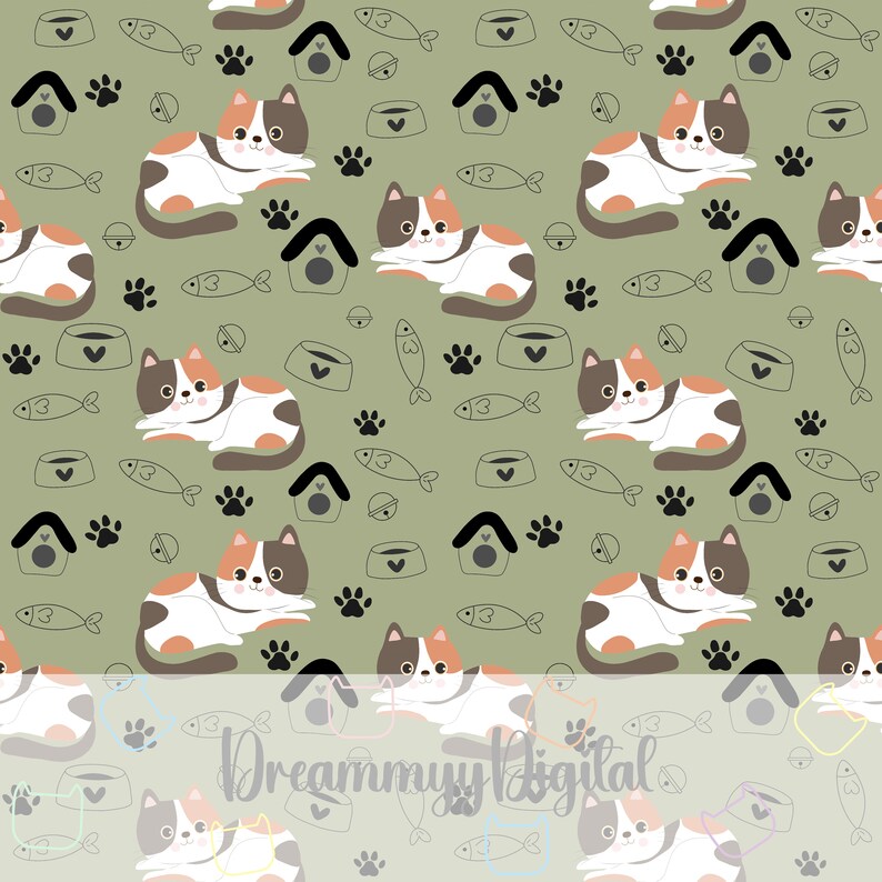 Cute Cat and Cat Stuff Seamless Repeat Pattern , File Seamless Pattern ...