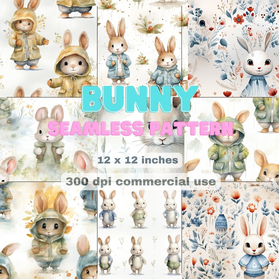 11 JPG Cute Bunny Seamless Repeat Pattern , File Seamless Pattern for ...