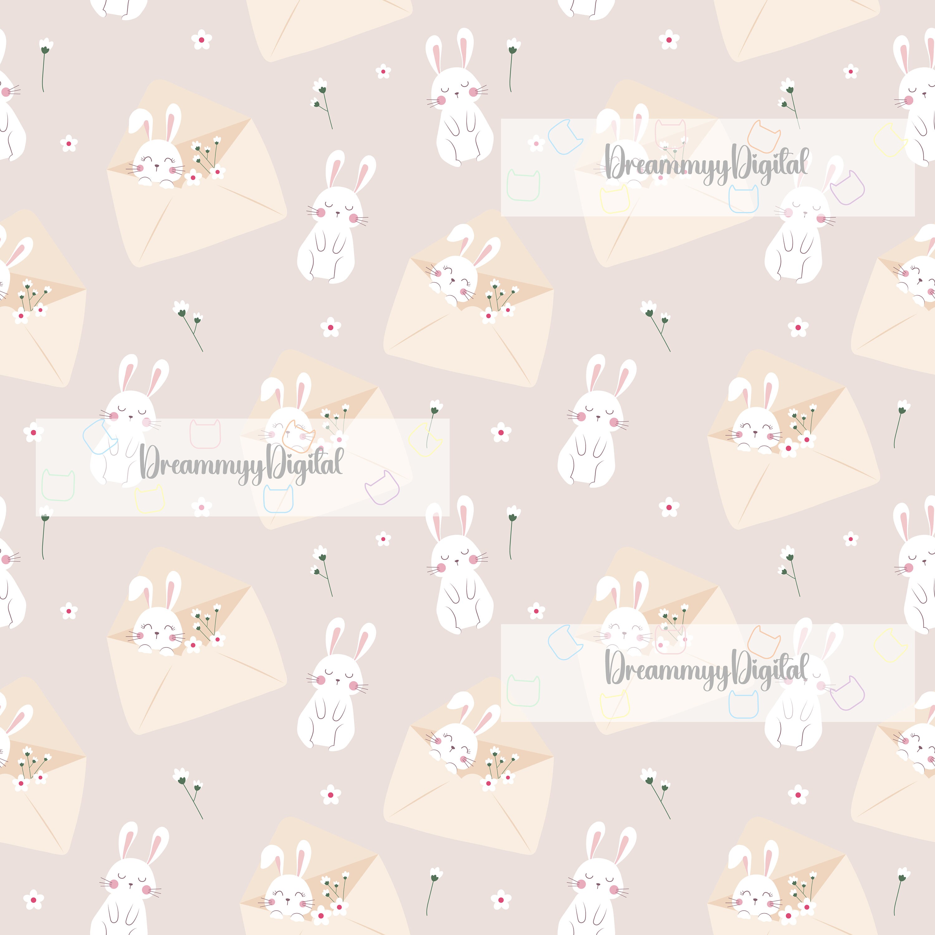 Cute Rabbits and Envelope Seamless Repeat Pattern File, Seamless ...
