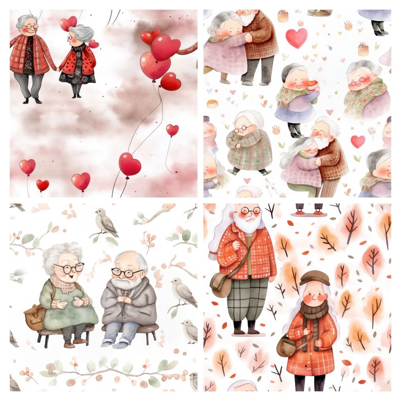 16 Elderly Couples Seamless Repeat Pattern , File Seamless Pattern for ...