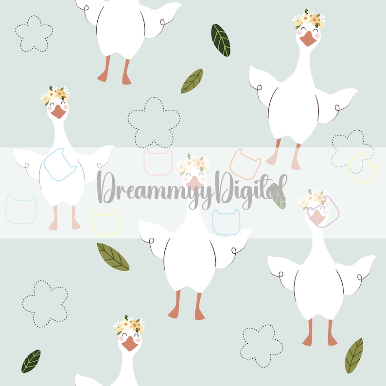 Goose With Flower Headband Seamless Repeat Pattern File ,seamless ...
