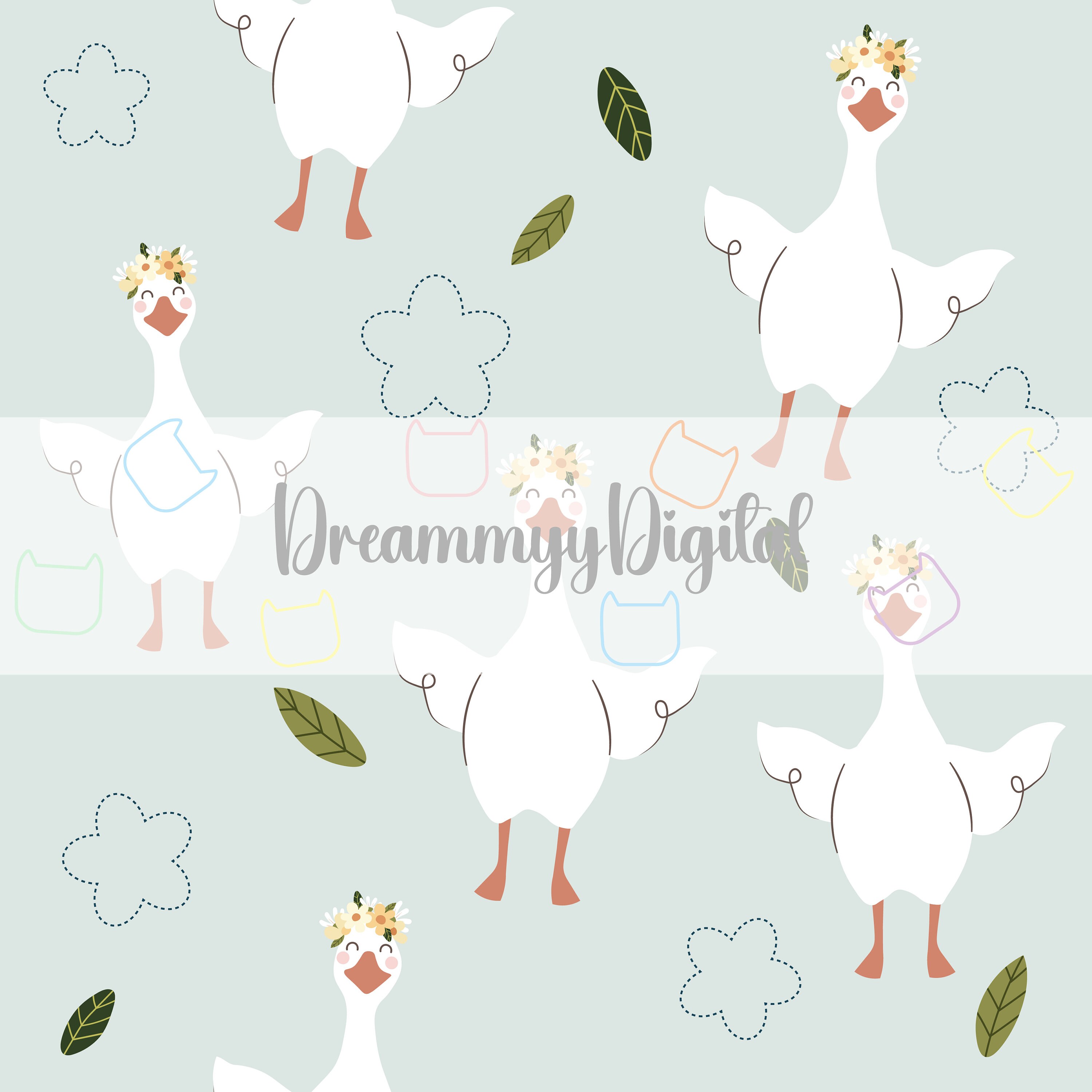 Goose With Flower Headband Seamless Repeat Pattern File ,seamless ...