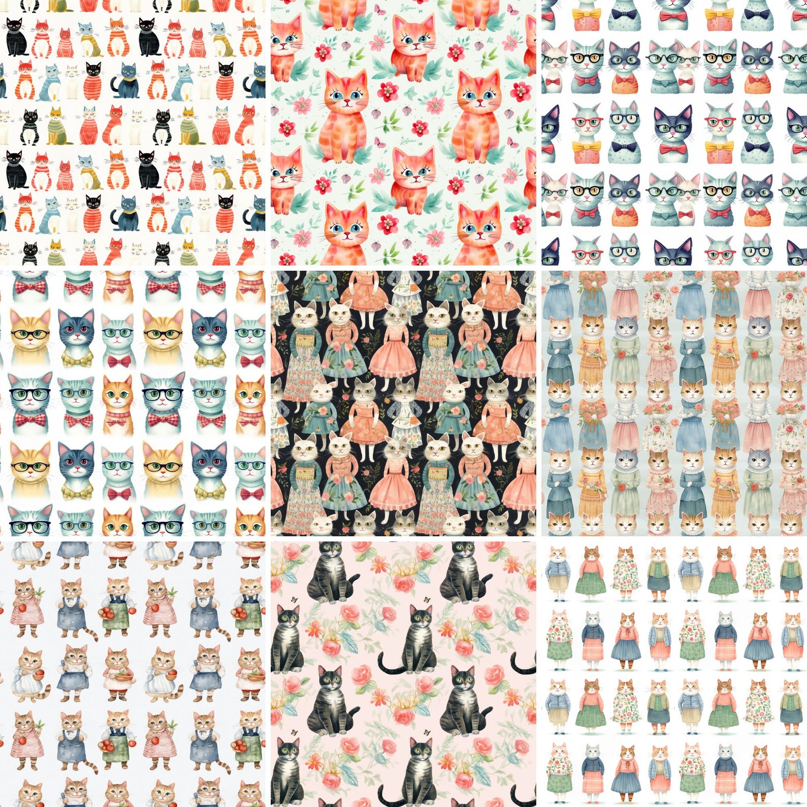 18 Vintage Cat Seamless Repeat Pattern , File Seamless Pattern for ...