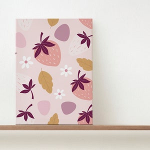 Pink Strawberries , White Flowers and Leaves Seamless Repeat Pattern ...