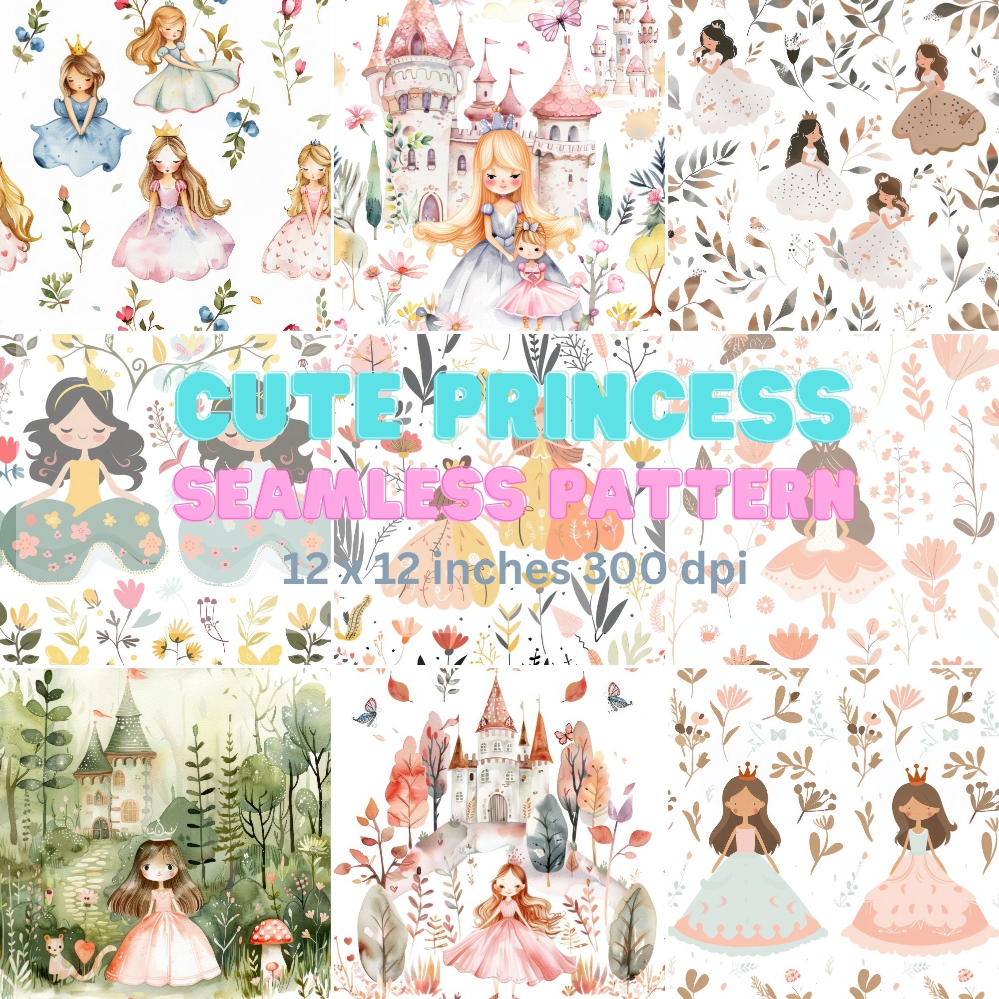 Cute Princess Seamless Repeat Pattern , File Seamless Pattern for ...