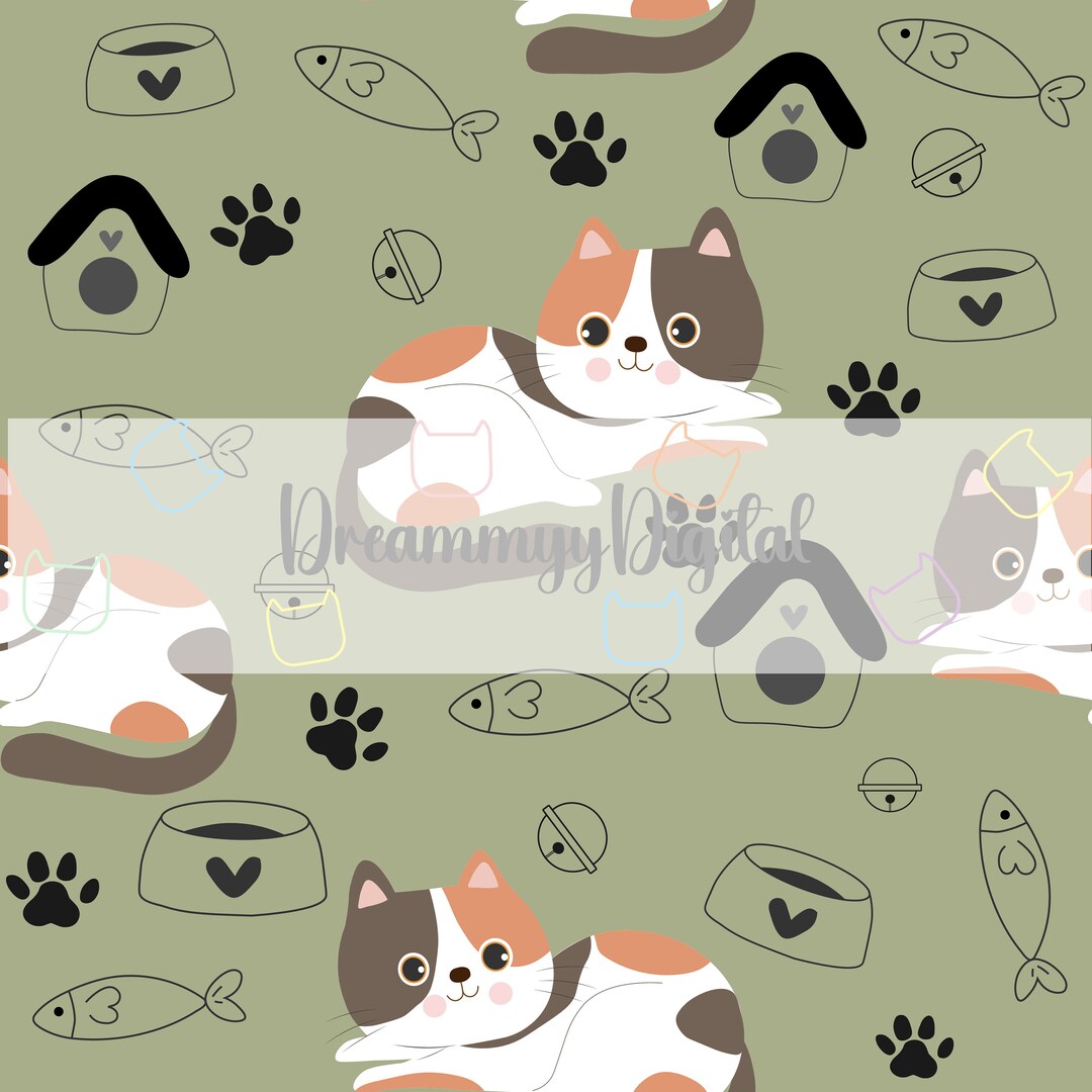 Cute Cat and Cat Stuff Seamless Repeat Pattern , File Seamless Pattern ...