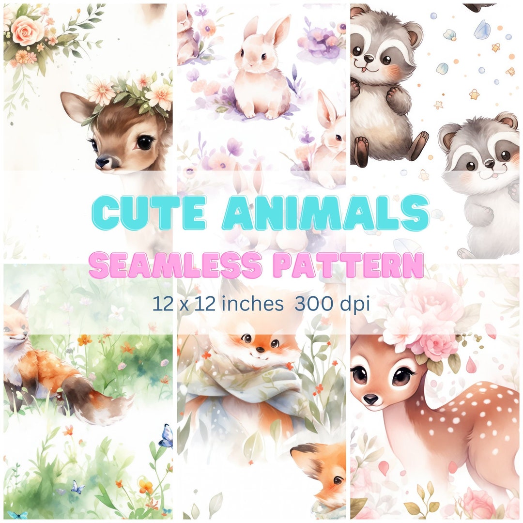 20 JPG Cute Animals Seamless Repeat Pattern , File Seamless Pattern for ...