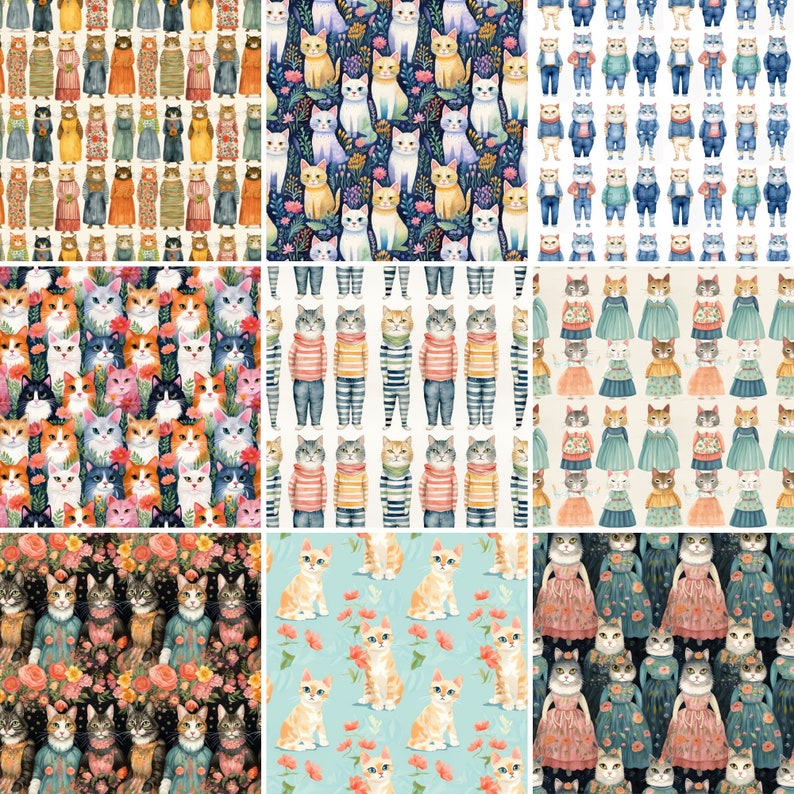 18 Vintage Cat Seamless Repeat Pattern , File Seamless Pattern for ...