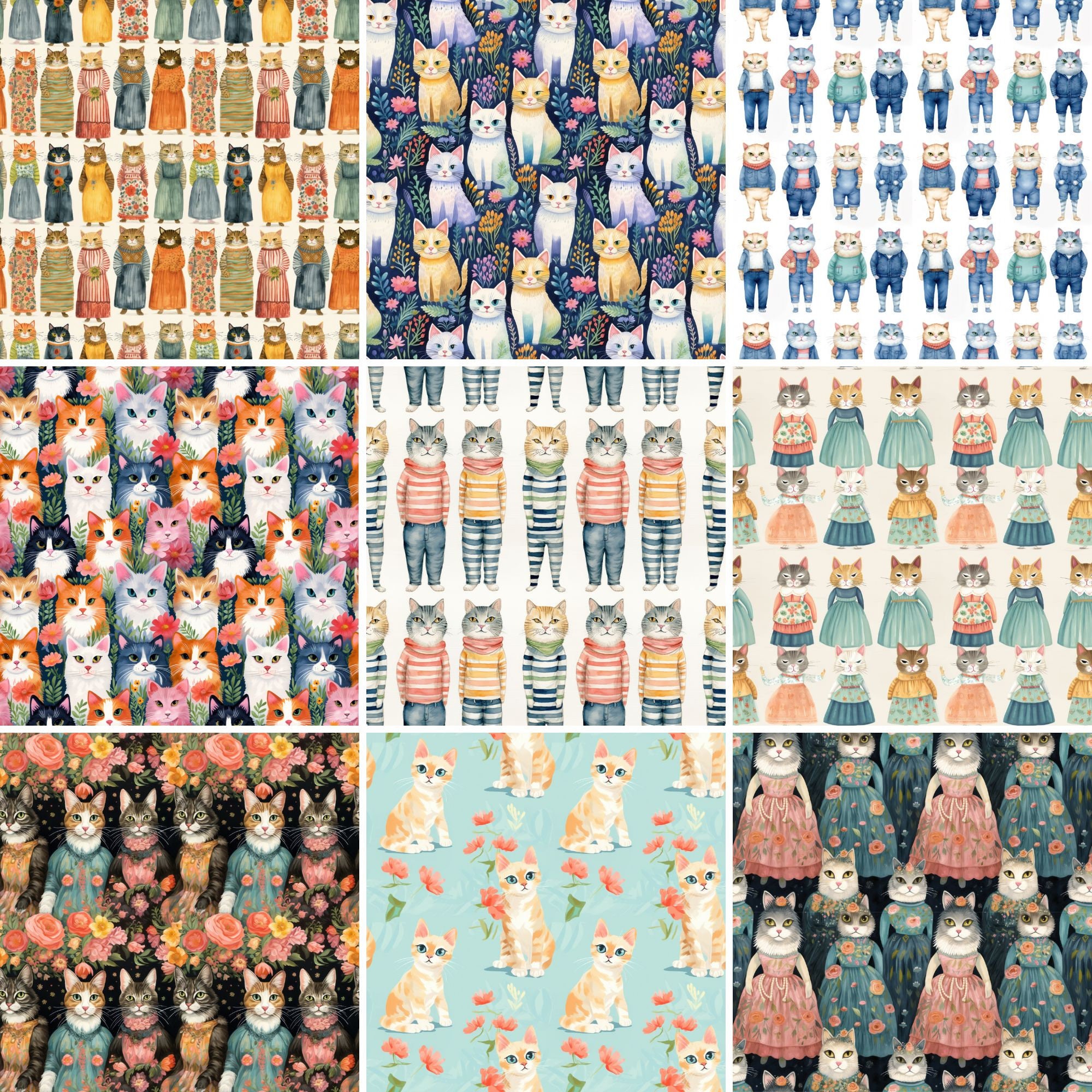 18 Vintage Cat Seamless Repeat Pattern , File Seamless Pattern for ...