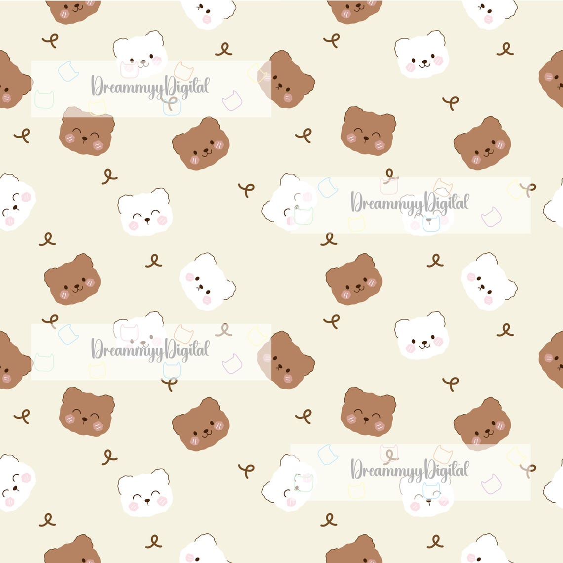 Cute Teddy Bear Heads Seamless Repeat Pattern , File Seamless Pattern ...