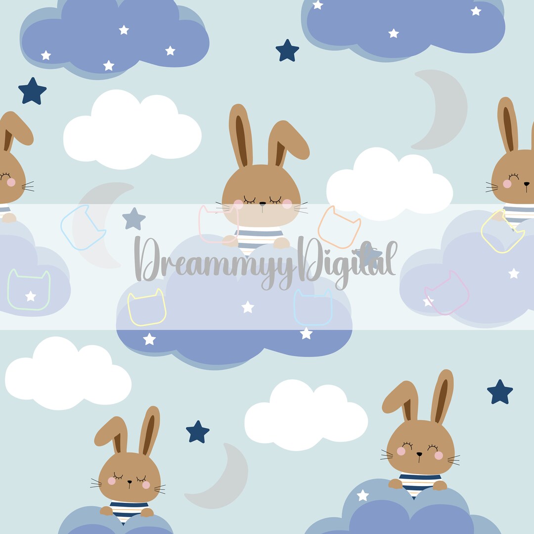 Cute Cat and Cloud , Star and Half Moon Seamless Repeat Pattern , File ...