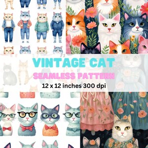 18 Vintage Cat Seamless Repeat Pattern , File Seamless Pattern for ...