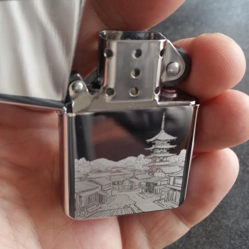 Japanese Village Engraved Lighter – Traditional Scene – Custom ...