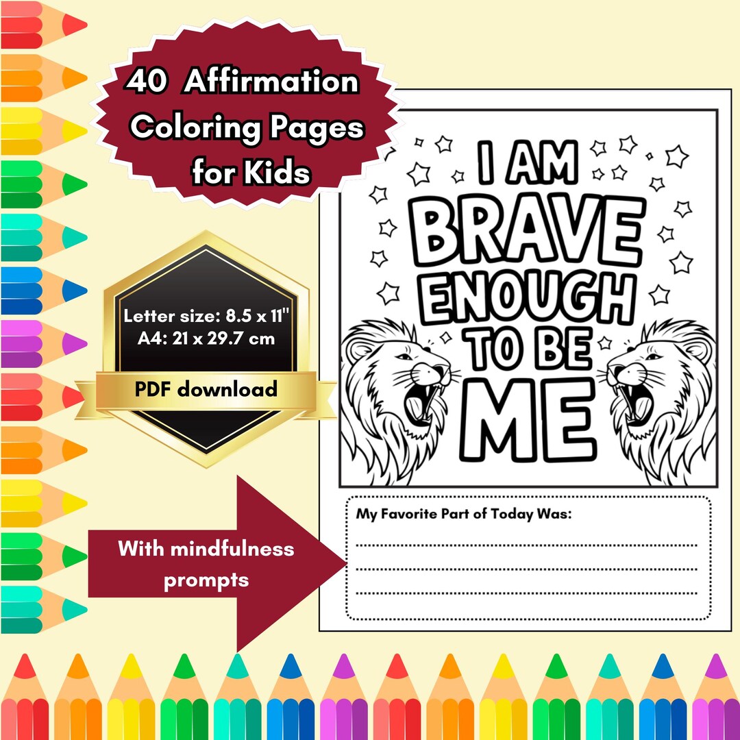 40 Positive Affirmation Coloring Pages for Kids, Mindfulness Worksheets ...
