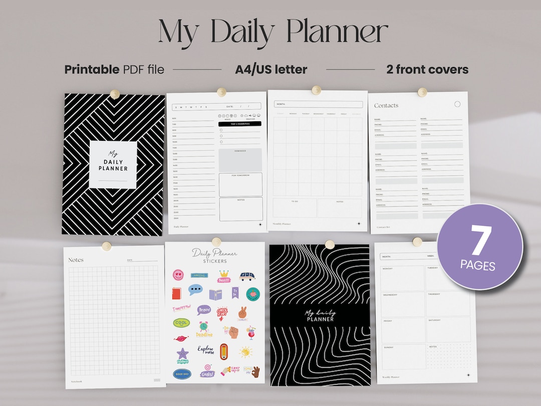 Daily Planner Digital Download, Printable Timetable With Stickers ...